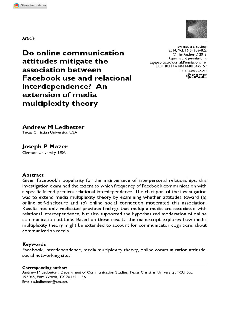 Ledbetter Mazer 2013 Do Online Communication Attitudes Mitigate The ...
