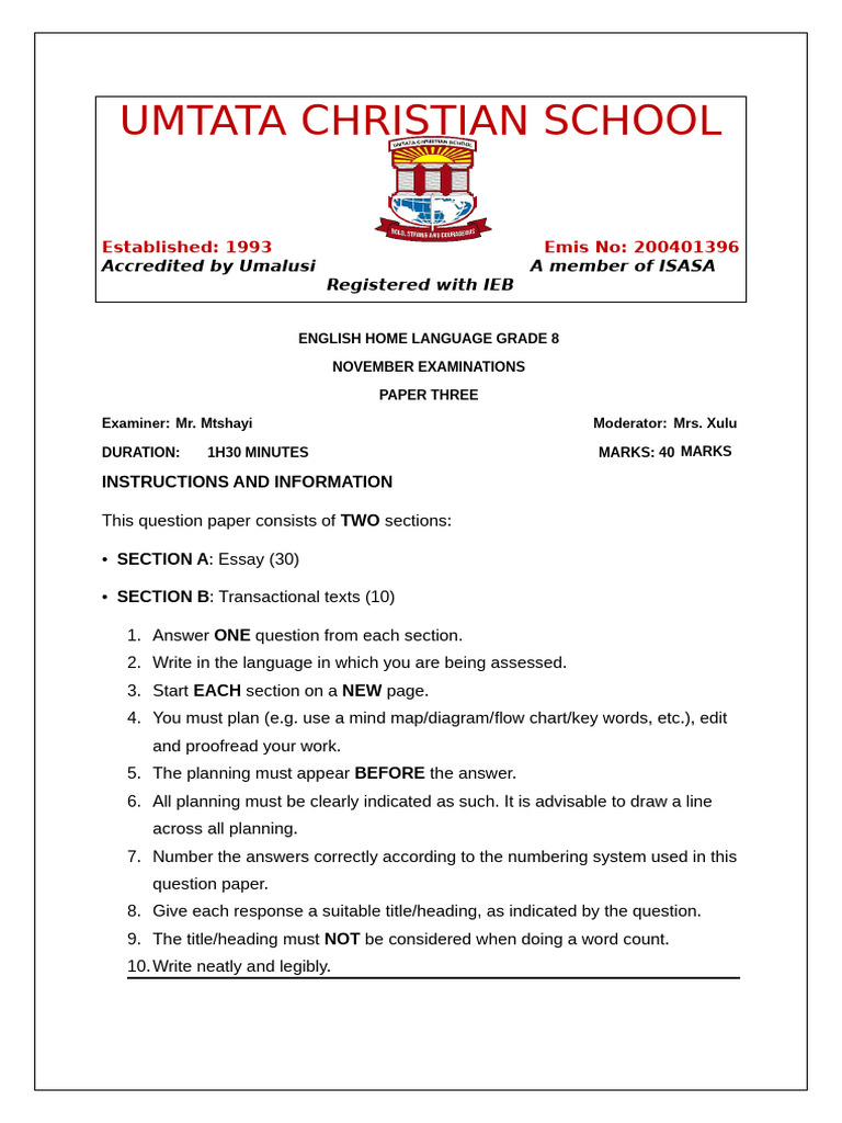 Grade 8 Paper 3 | PDF