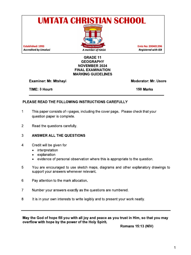 Grade 11 Paper 1 November 2024 MG | PDF