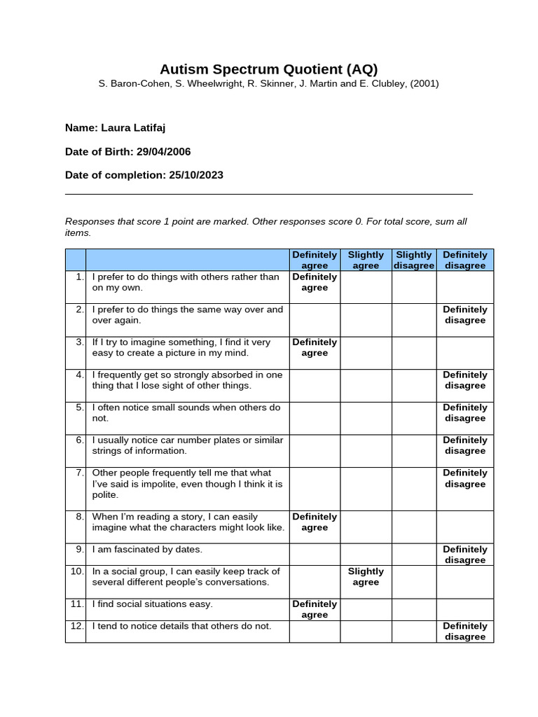 Autism Quotient | PDF