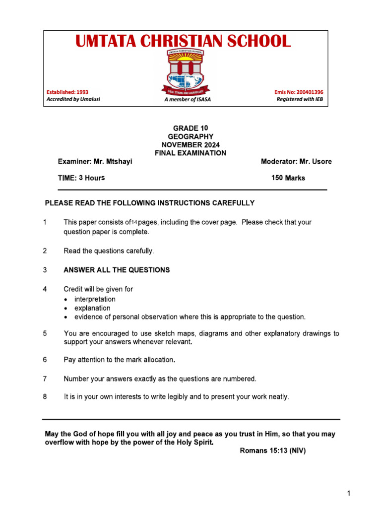 Grade 10 Paper 1 November 2024 QP | PDF