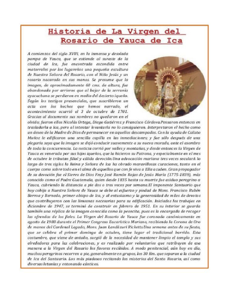 FICHA RELIGION VIRGEN YAUCA | PDF