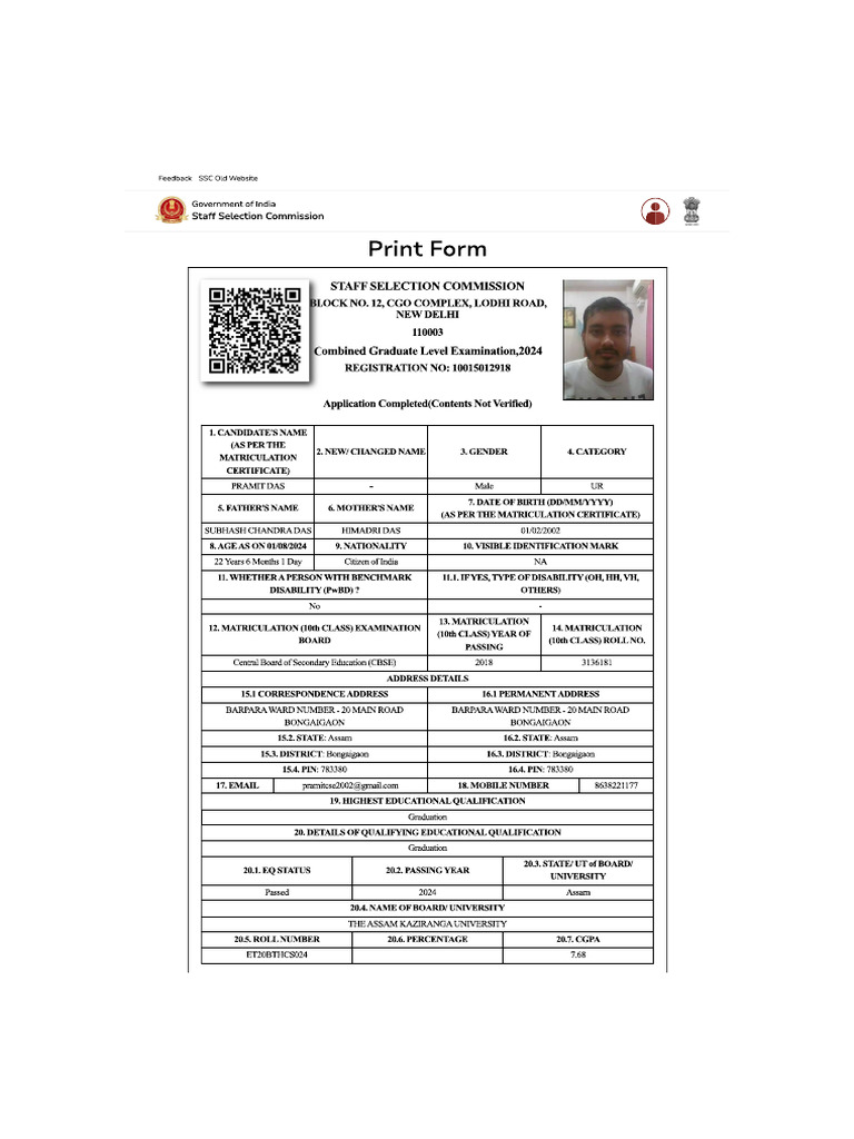 Ssc Application Formm Pdf