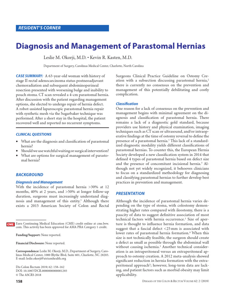 Diagnosis and Management Parastomal Hernia | PDF