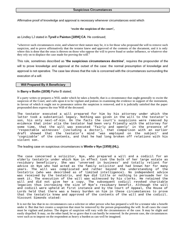 Lecture 7 - Suspicious Circumstances | PDF
