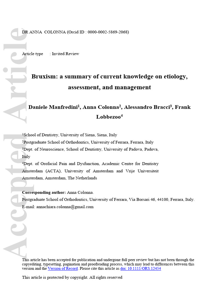 2019 Mandredini Bruxism A Summary of Current Knowledge On Etiology | PDF | Self Report Study ...