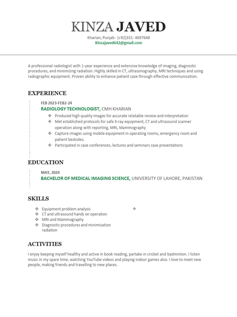 Kinza Javed CV | PDF