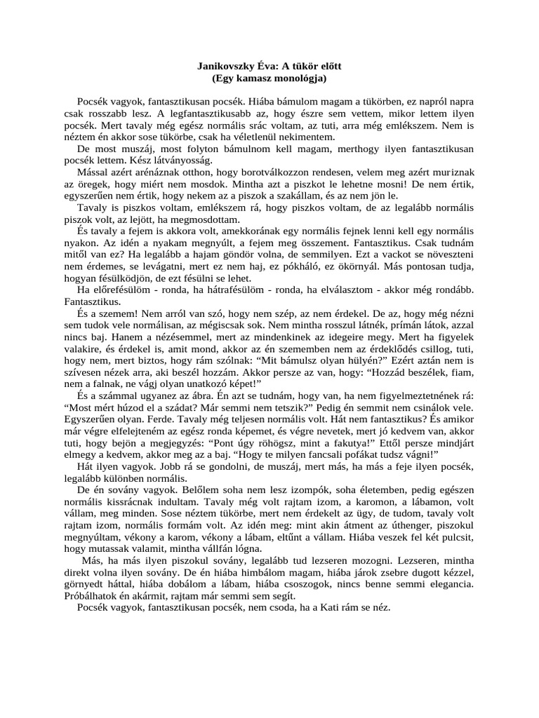 Janikovszky Éva A Tükör Előtt | PDF