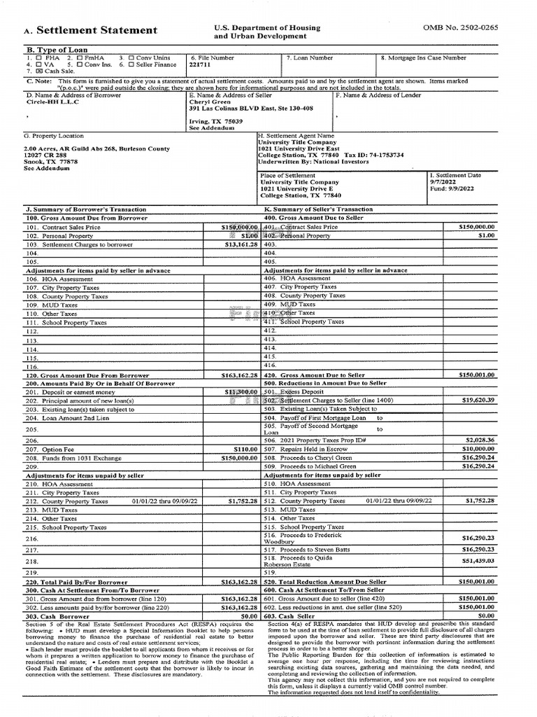 Final Signed HUD | PDF