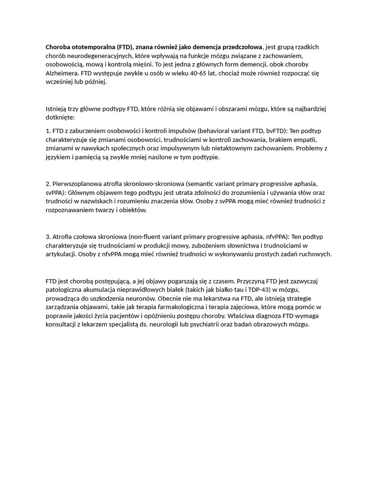 Choroba Ototemporalna (FTD) | PDF