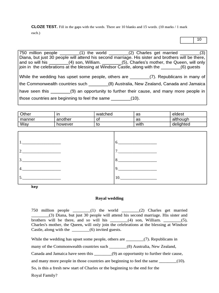 Cloze Tests | PDF | Elizabeth Ii | House Of Saxe Coburg And Gotha ...