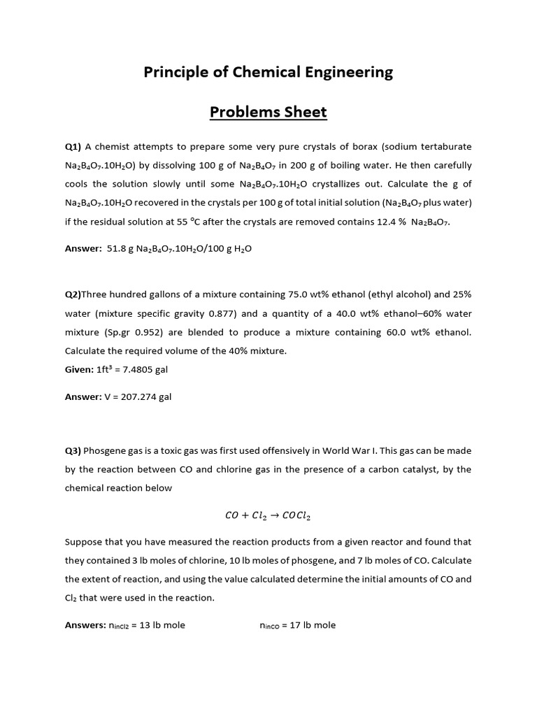 Sheet Principle of Ch. Eng. | PDF