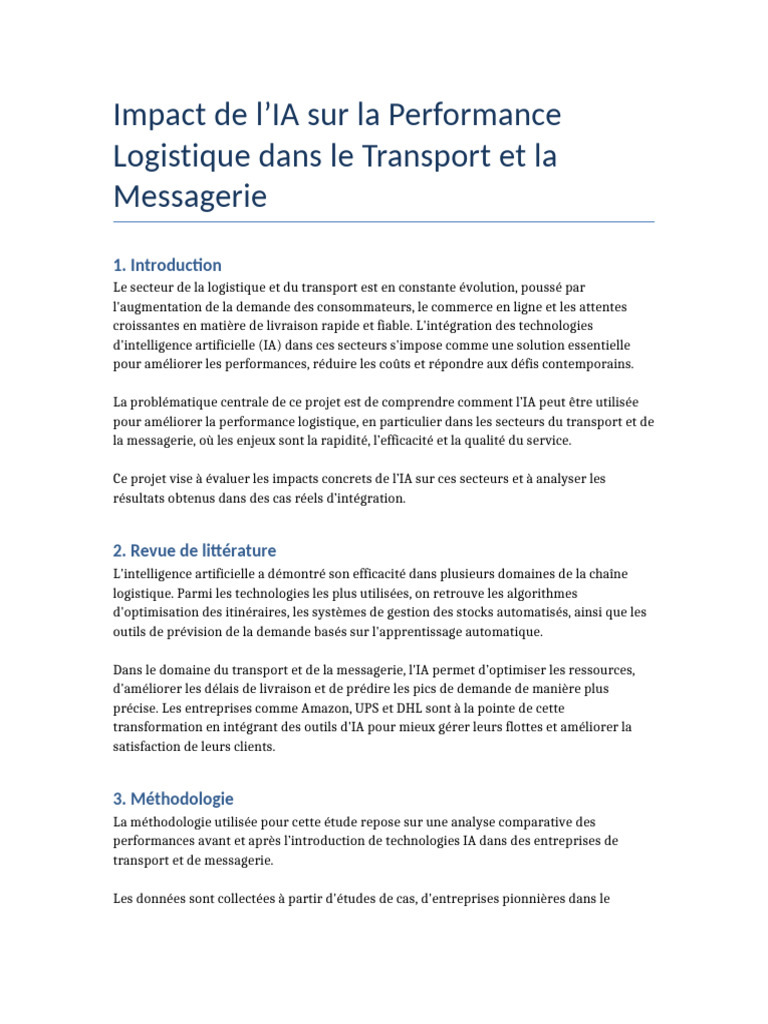 PFE Impact IA Performance Logistique | PDF