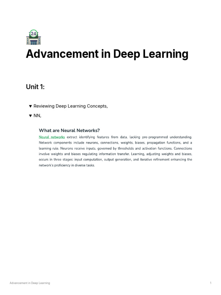 Adl Unit 1 2 | PDF | Deep Learning | Artificial Neural Network