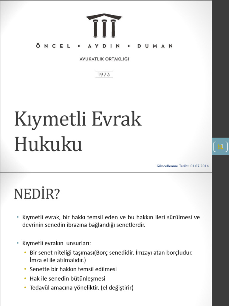 Kıymetli Evrak Hukuku Ders Notları | PDF