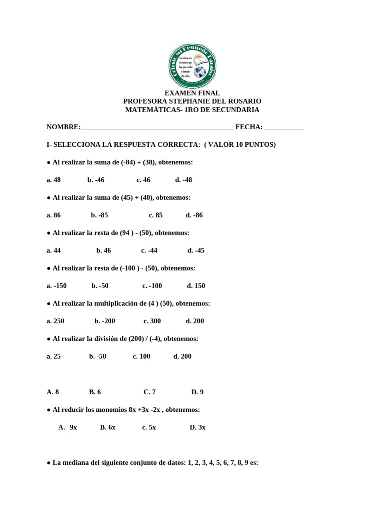 Examen Final 1ro | PDF