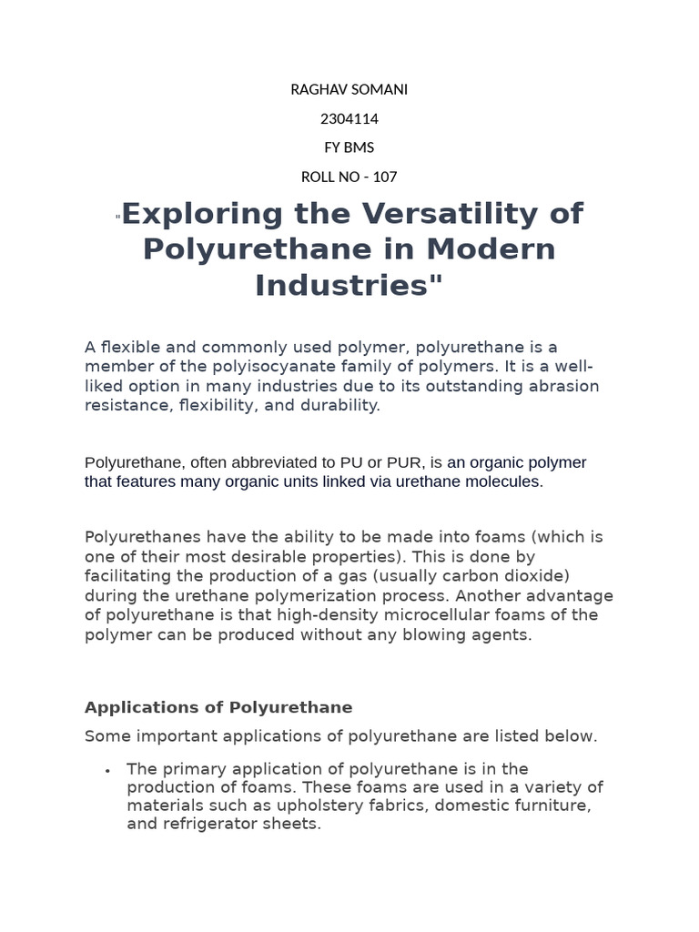 Chem Project | PDF | Polyurethane | Technology & Engineering