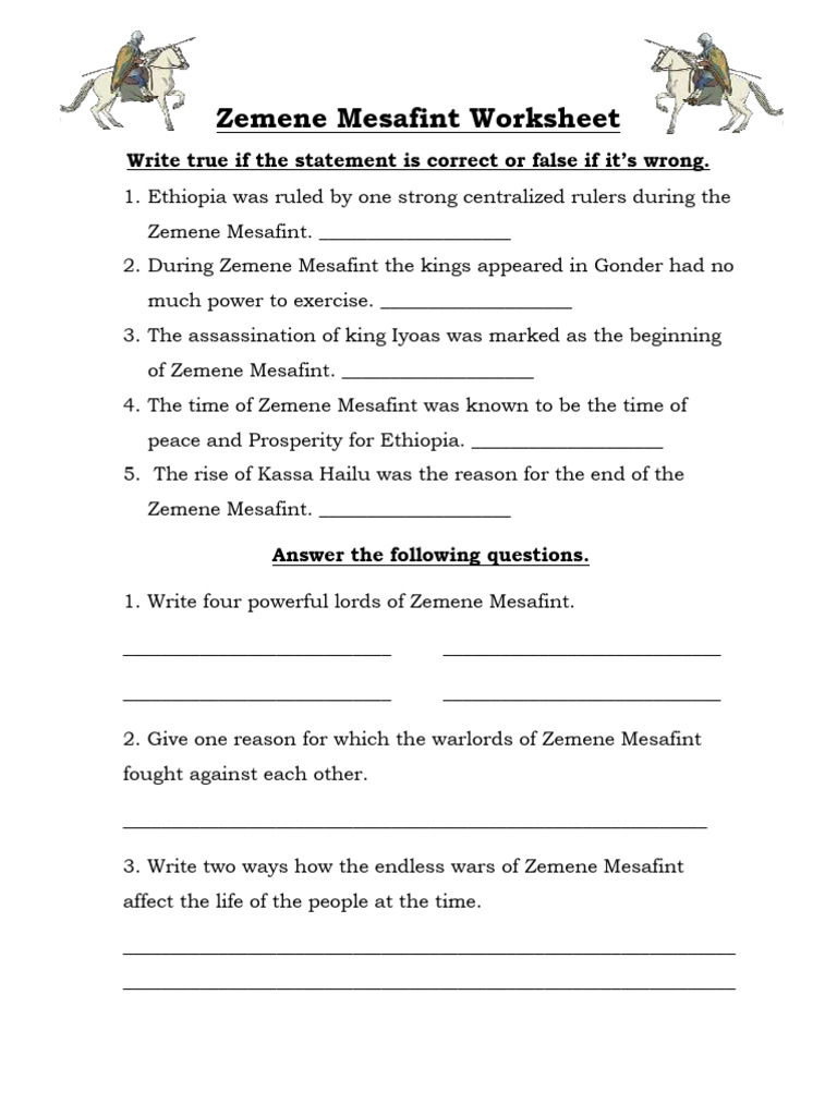 5. Zemene Mesafint And Solomonic Dynasty Worksheet | PDF