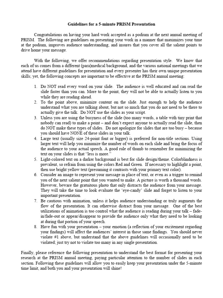 Prism Presentation Guidelines | PDF