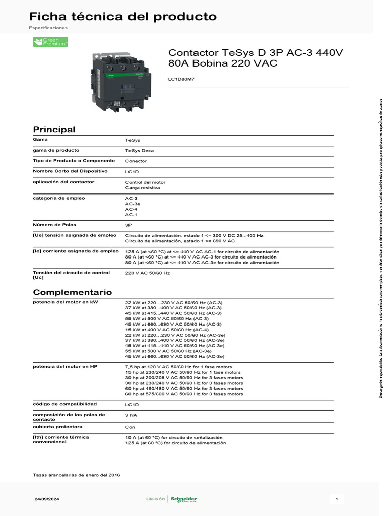 Schneider Electric - TeSys-Deca-contactors - LC1D80M7 | PDF
