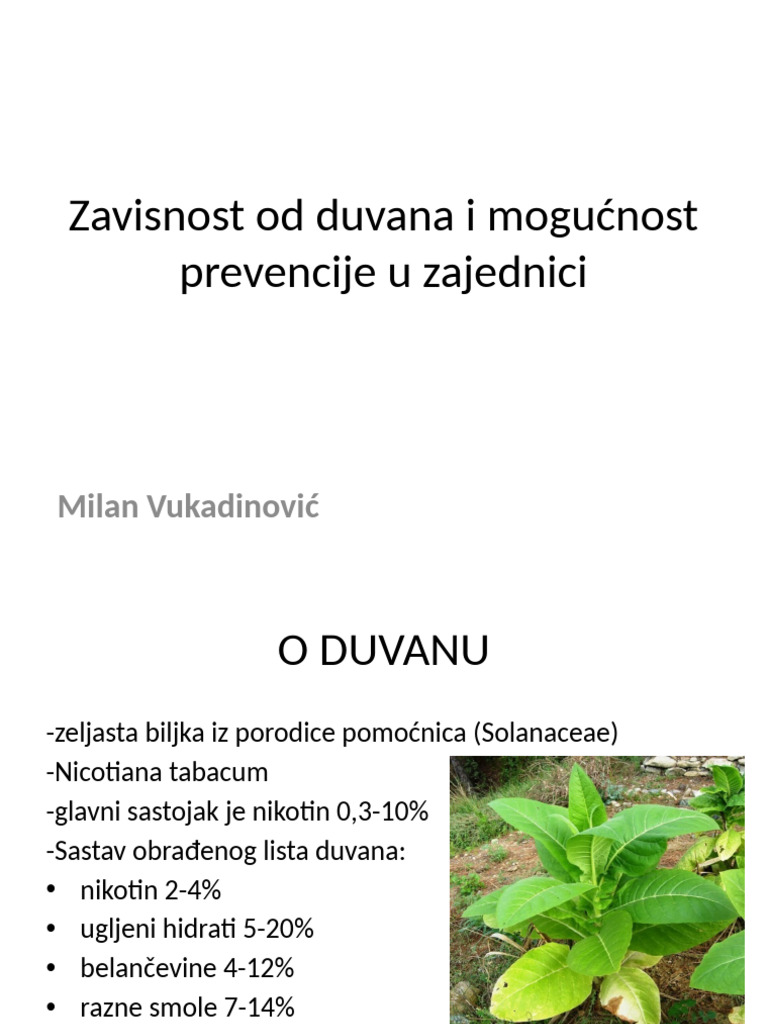 Zavisnost Od Duvana I Mogućnost Prevencije U Zajednici: Milan ...