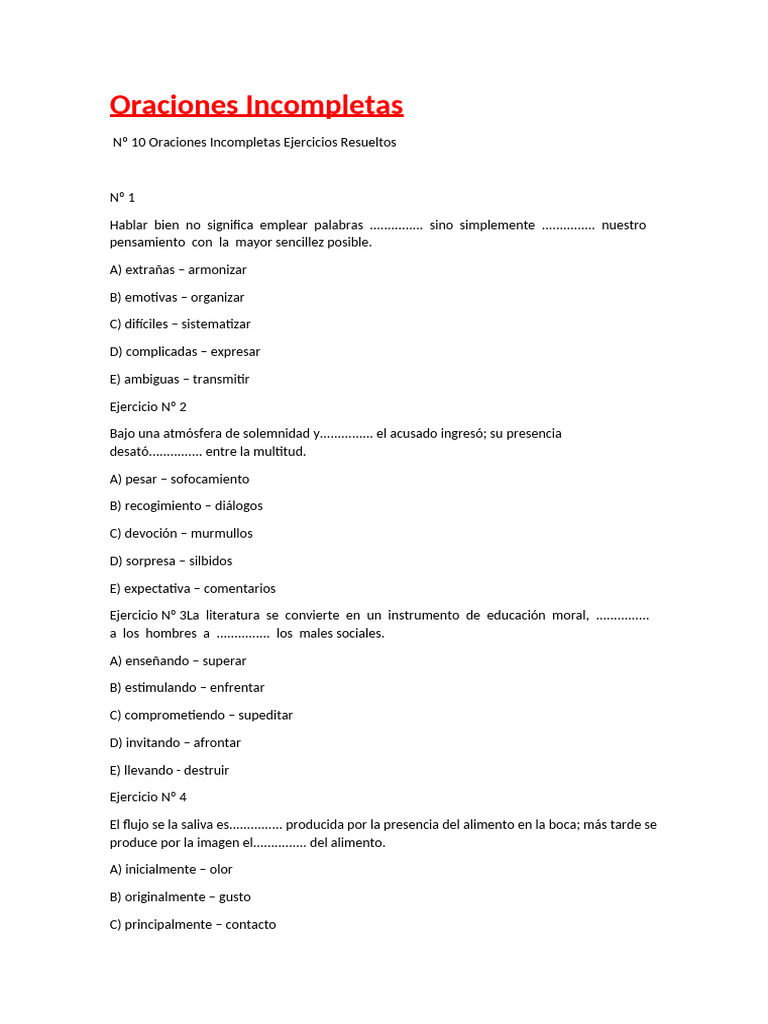 Oraciones Incompletas | PDF
