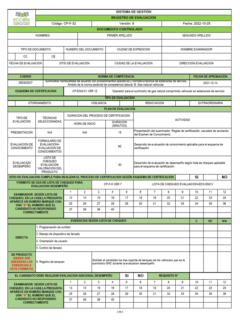 CP-F-32 Registro de Evaluacion-Eds-Gncv | PDF
