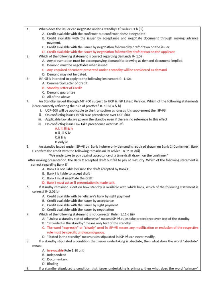 100 Questions On ISP98 Without Answers | PDF