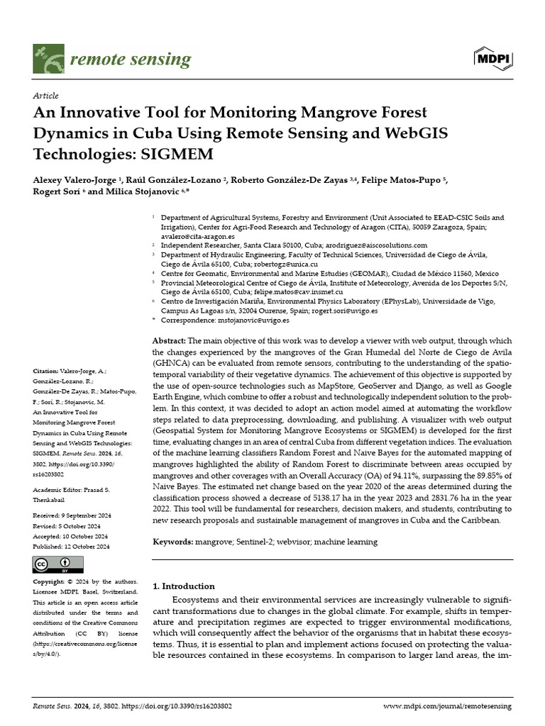 An Innovative Tool For Monitoring Mangrove Forest Dynamics In Cuba Using Remote Sensing And