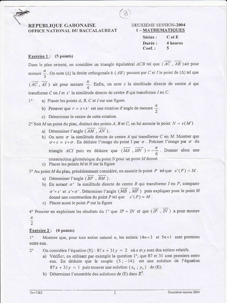 Bac C Maths 2004 | PDF | Elementary Geometry | Euclidean Geometry