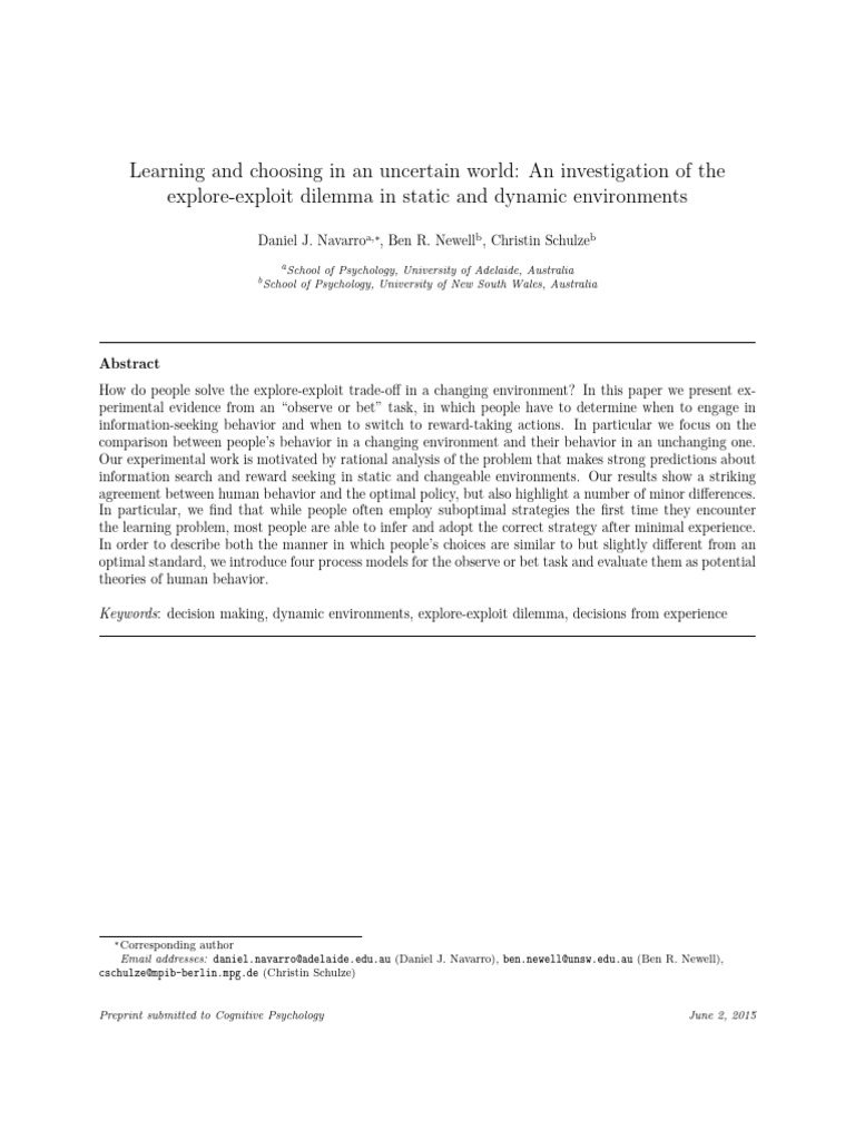 Learning and choosing in an uncertain world | PDF
