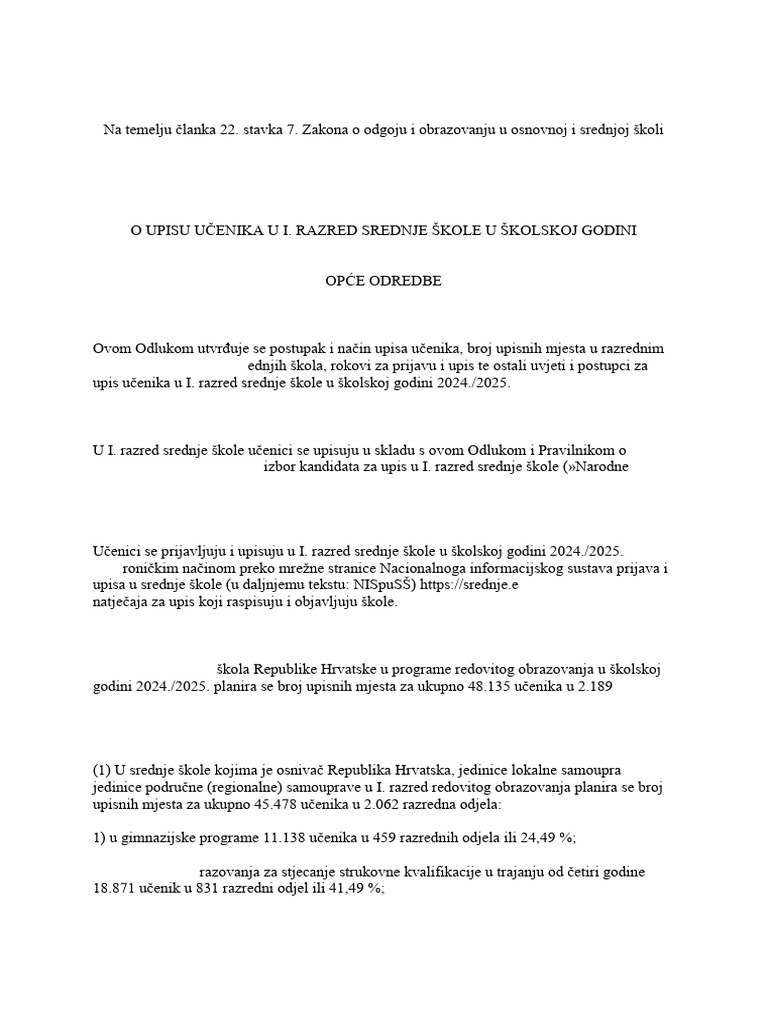 MZO - Odluka o Upisu | PDF