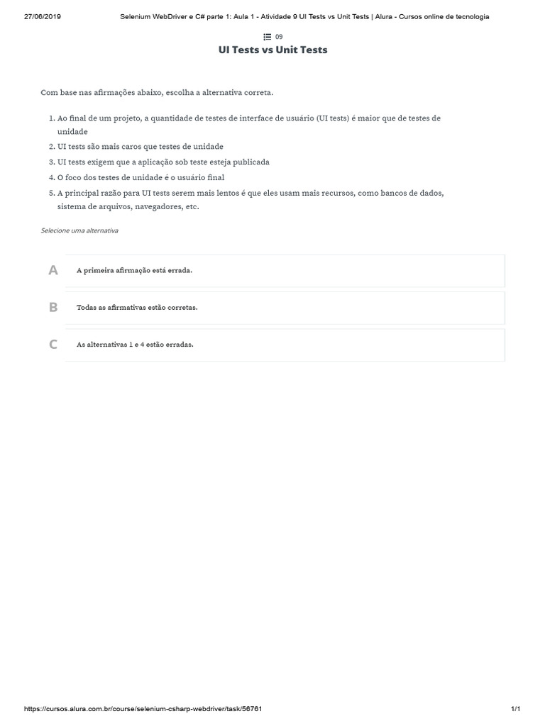 Selenium WebDriver e C# Parte 1 - Aula 1 - Atividade 9 UI Tests Vs Unit ...