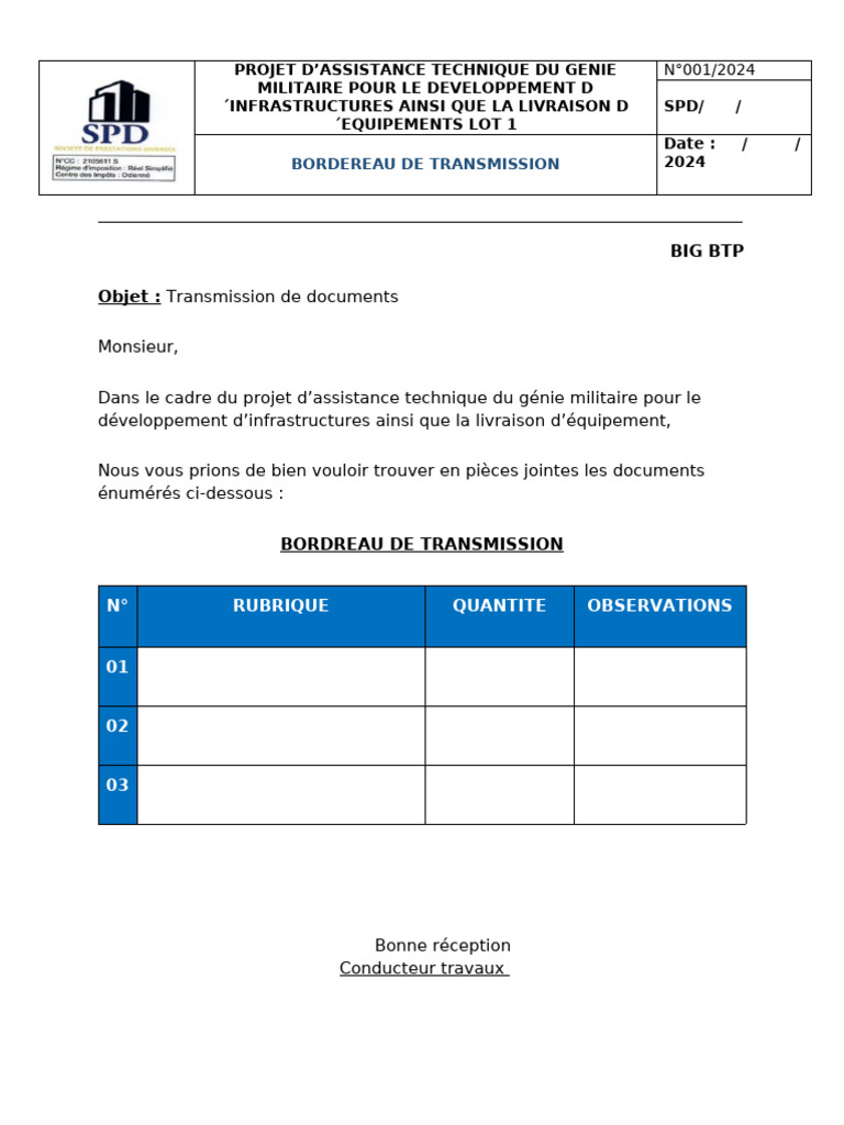 Bordereau de Transmission 101024 | PDF
