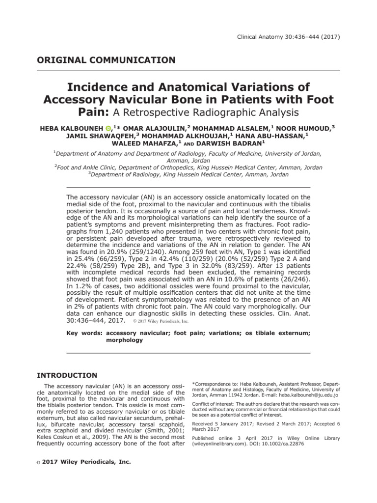 Incidence and Anatomical Variations of Accessory Navicular Bone in ...