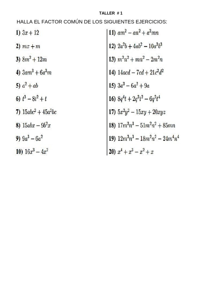 Taller de Factor Común | PDF
