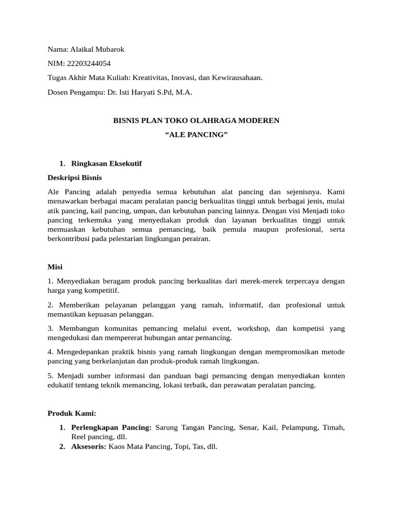 Alaikal MUbarok Bisnis Plan | PDF