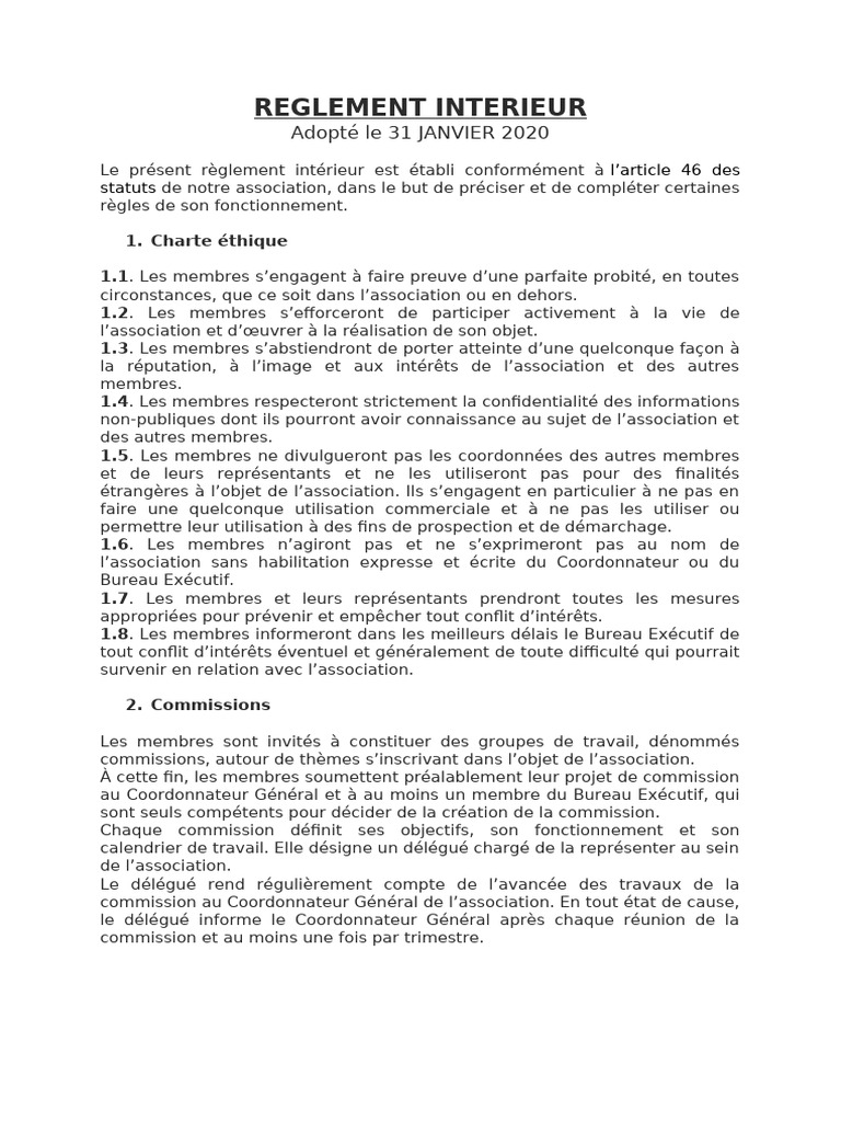 Reglement Interieur | PDF