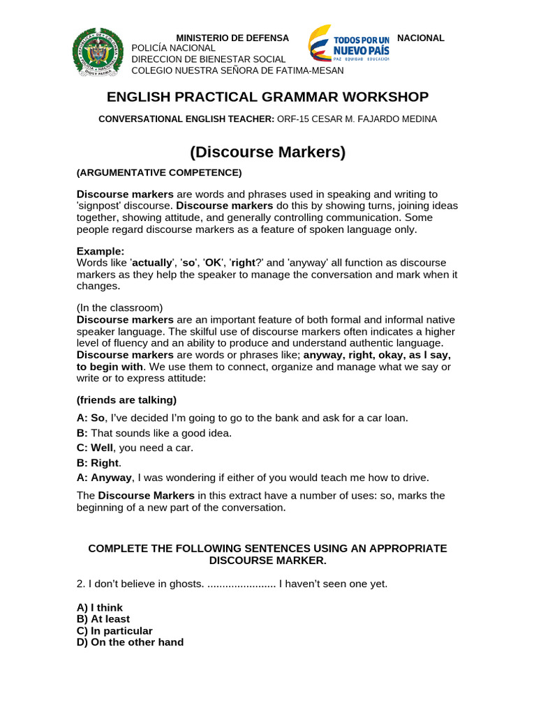 DISCOURSE MARKERS | PDF