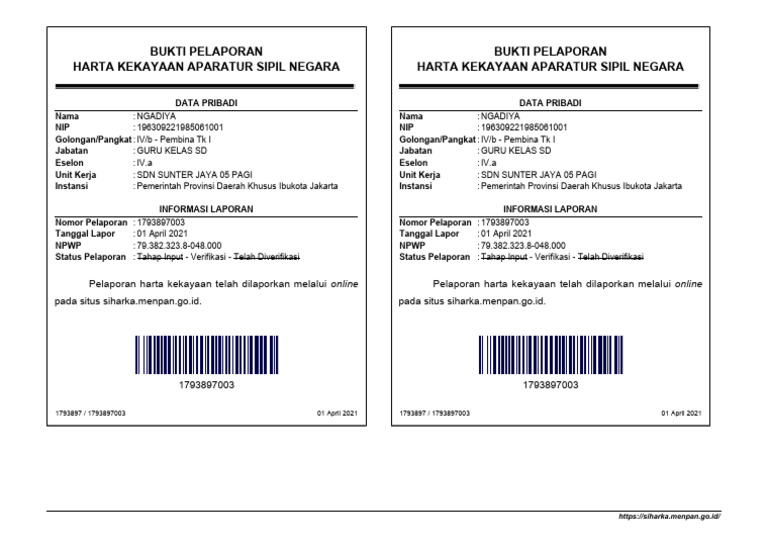 Bukti Pelaporan LHKASN NGADIYA | PDF