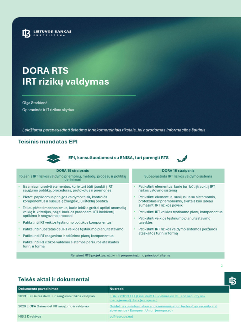 RTS ICT Risk Management Framework - Rugsejo 26 | PDF