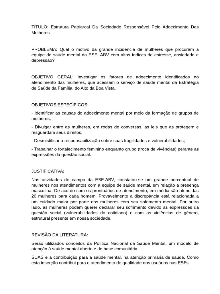 Projeto Pesquisa ESF | PDF