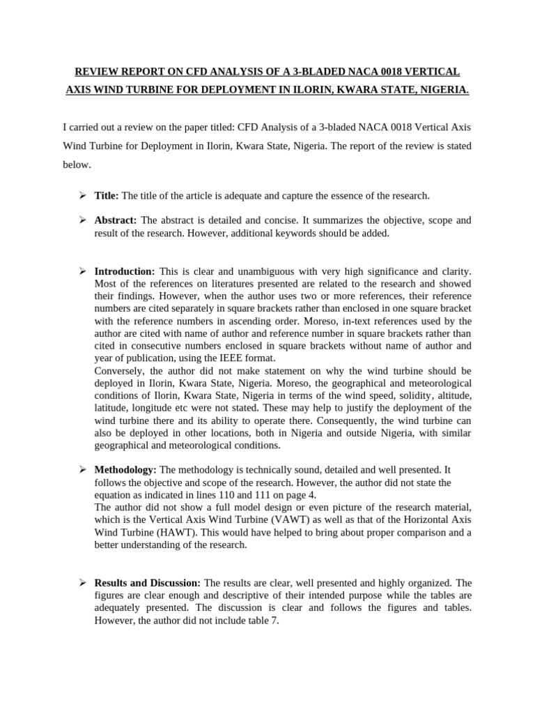 Review Report On CFD Analysis of A 3-Bladed Naca 008 Wind Turbine | PDF