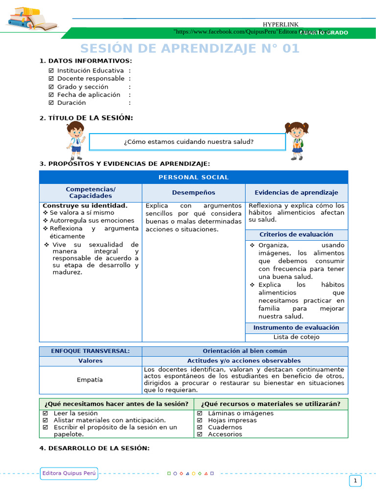 Sesiones de Aprendizaje - EDA IX Semana 1 - Editora Quipus Perú | PDF