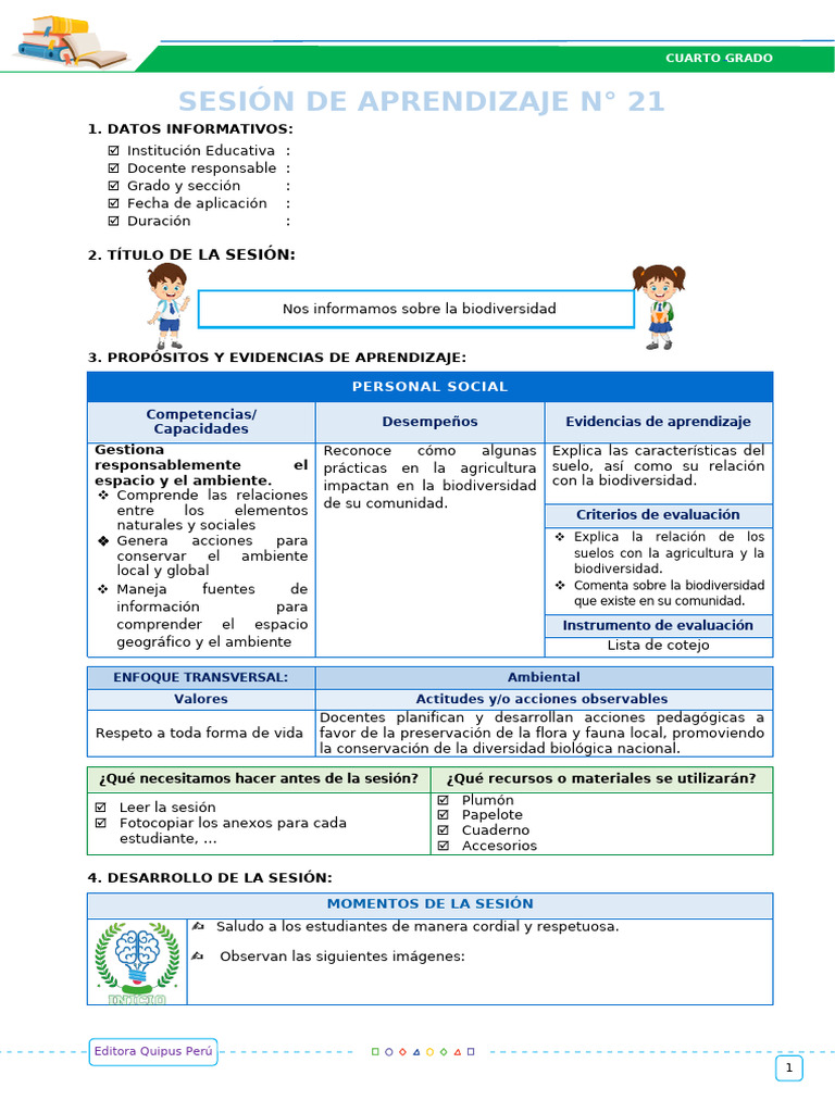 Sesiones de Aprendizaje - EDA VII Semana 3 - Editora Quipus Perú-1 | PDF