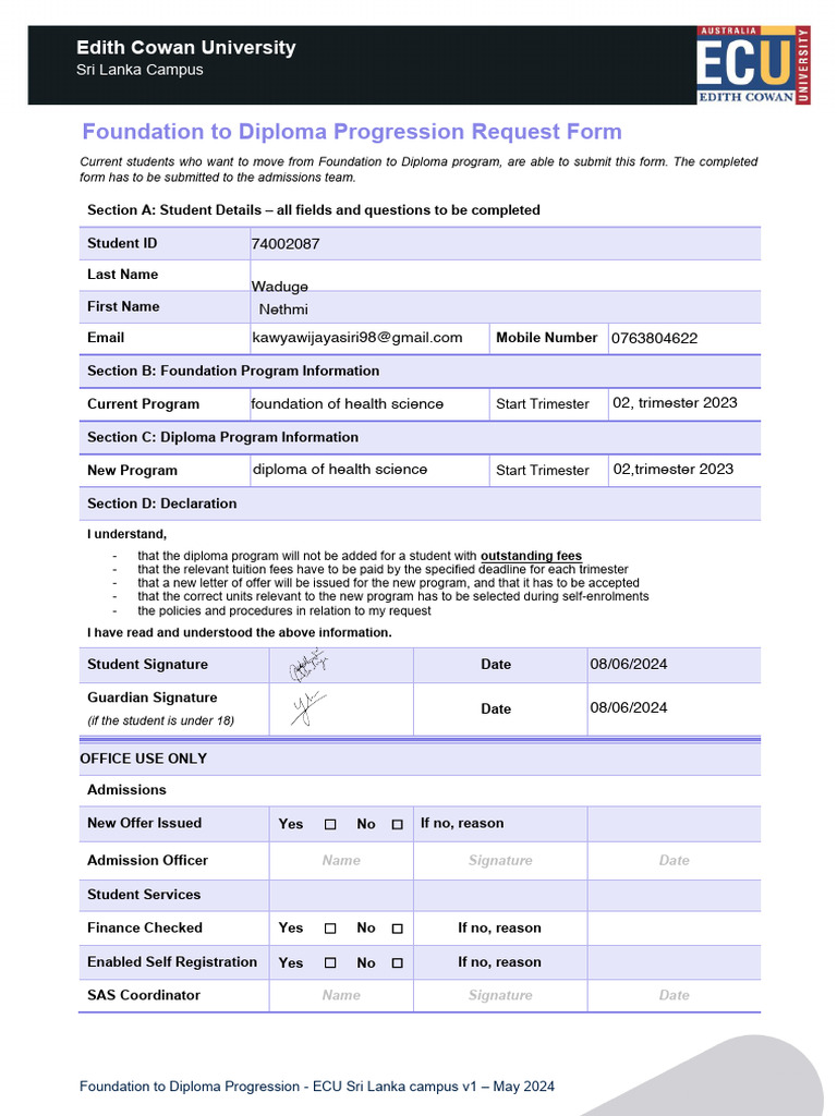 Foundation To Diploma Transition Form v1 | PDF