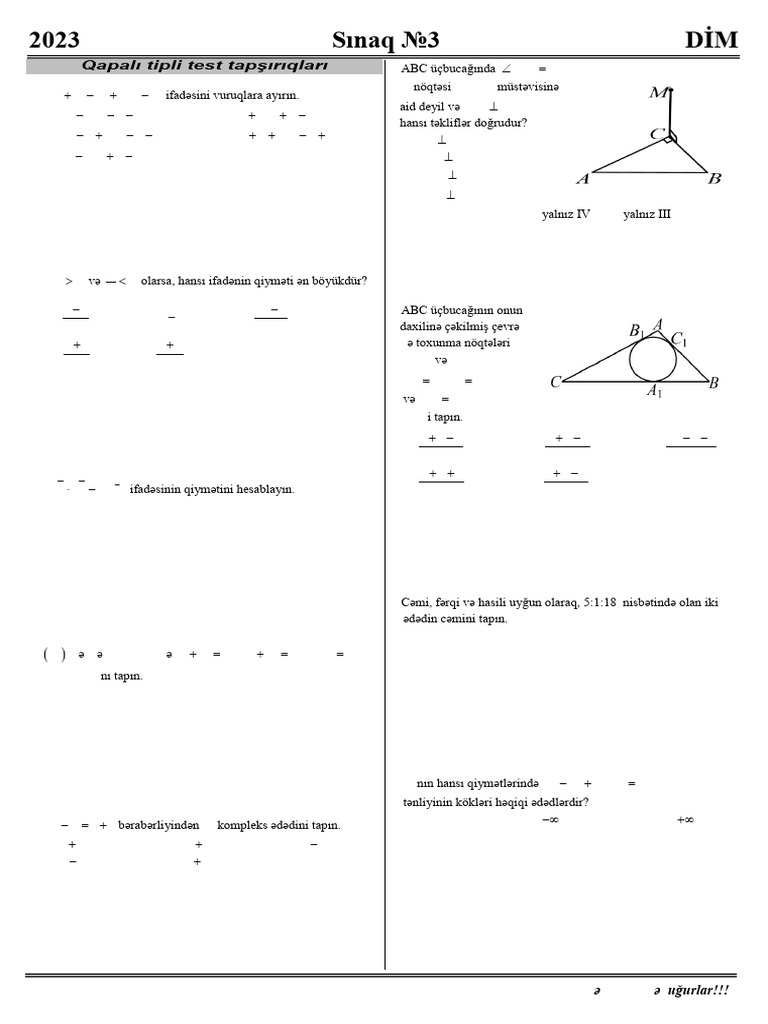 2023 Sınaq N3 (1-Ci Qrup) | PDF