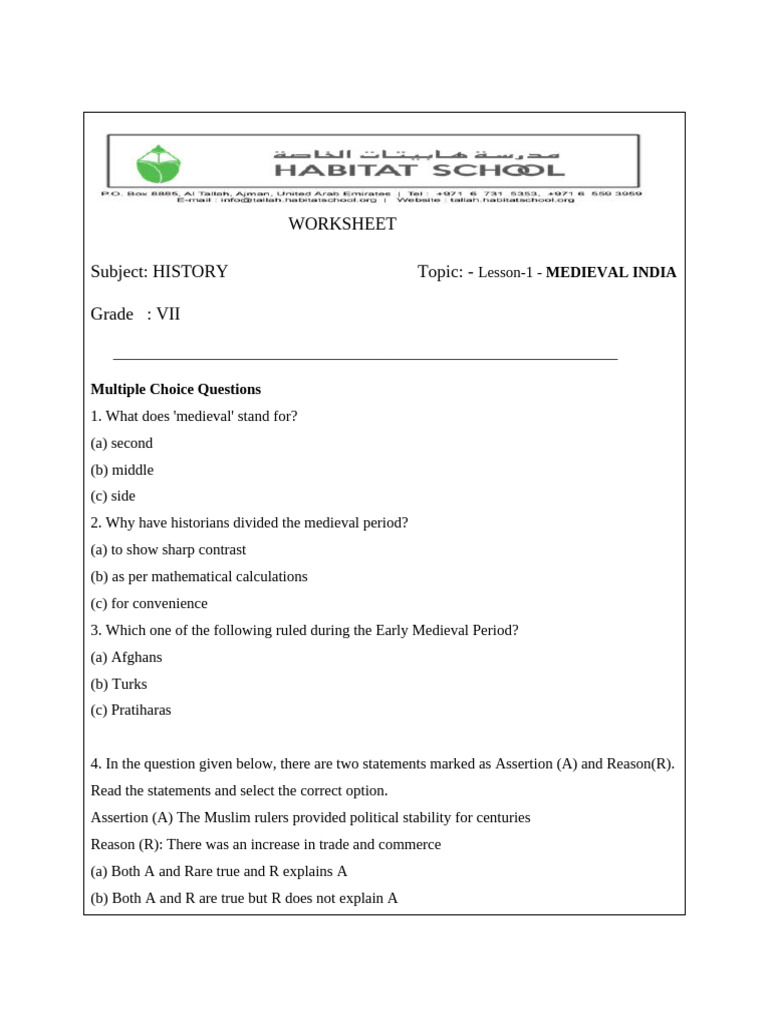 Work Sheet Medieval India | PDF