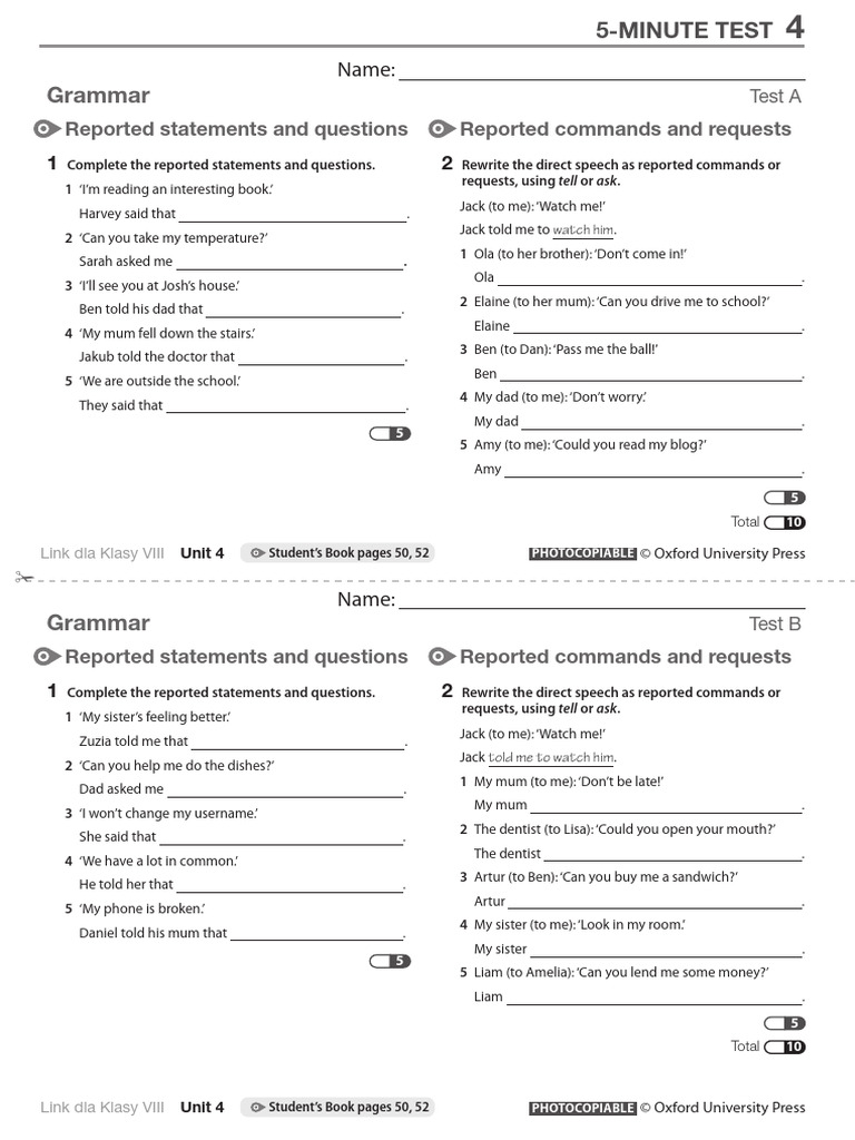 Link L8 U4 5min Test Grammar | PDF