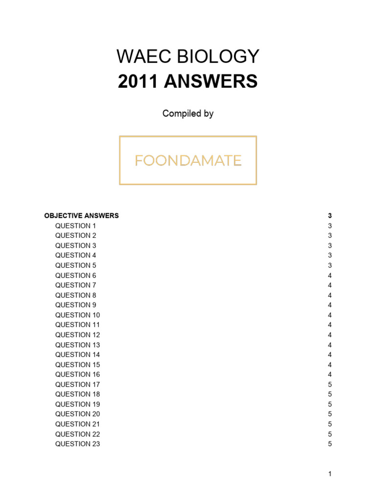 Waec Biology 2011 Answers PDF | PDF